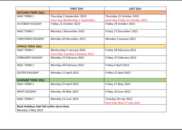 Term Dates | Mottram C of E Primary School